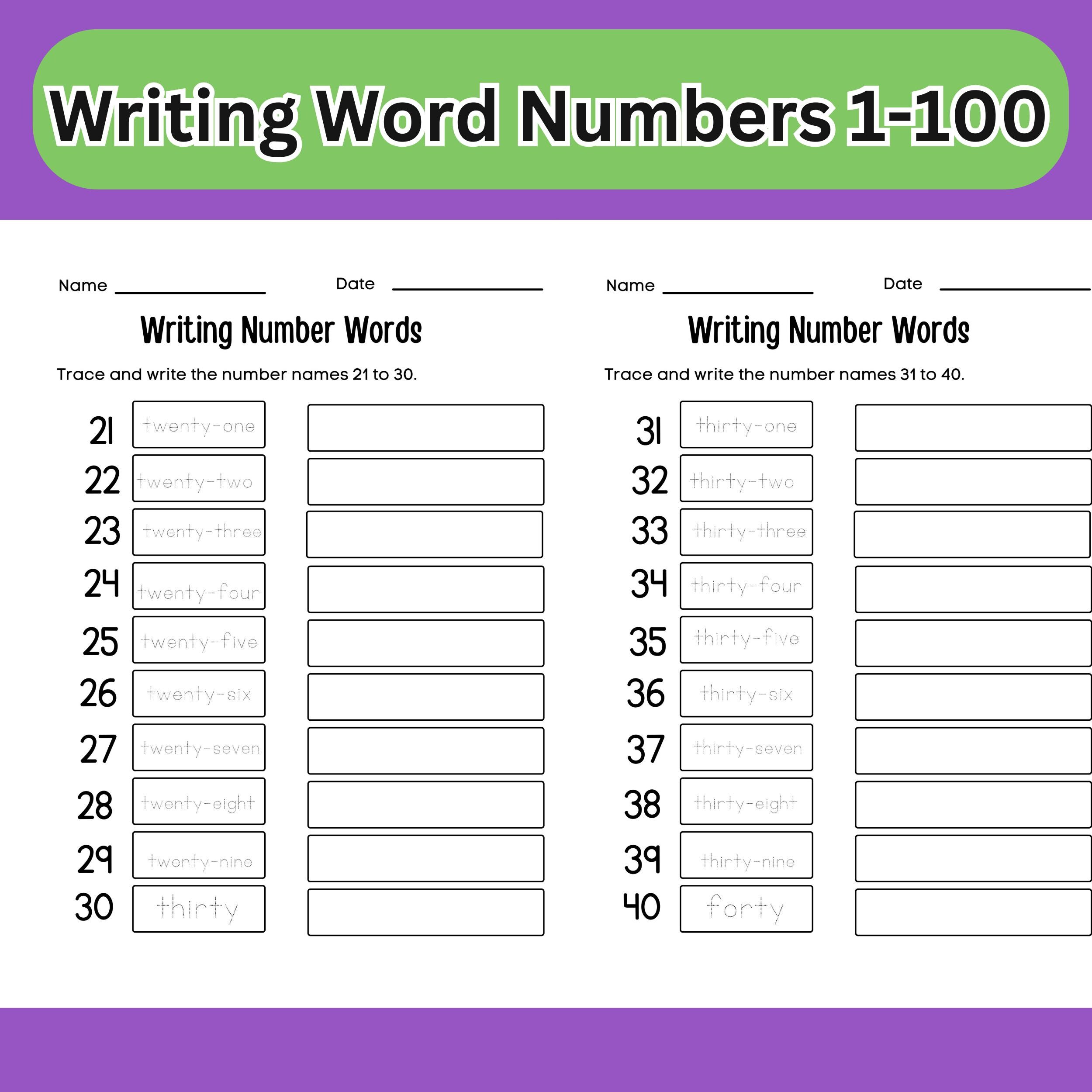 1-100 Writing, Word Number, Printable Number,worksheet Kindergarten ...