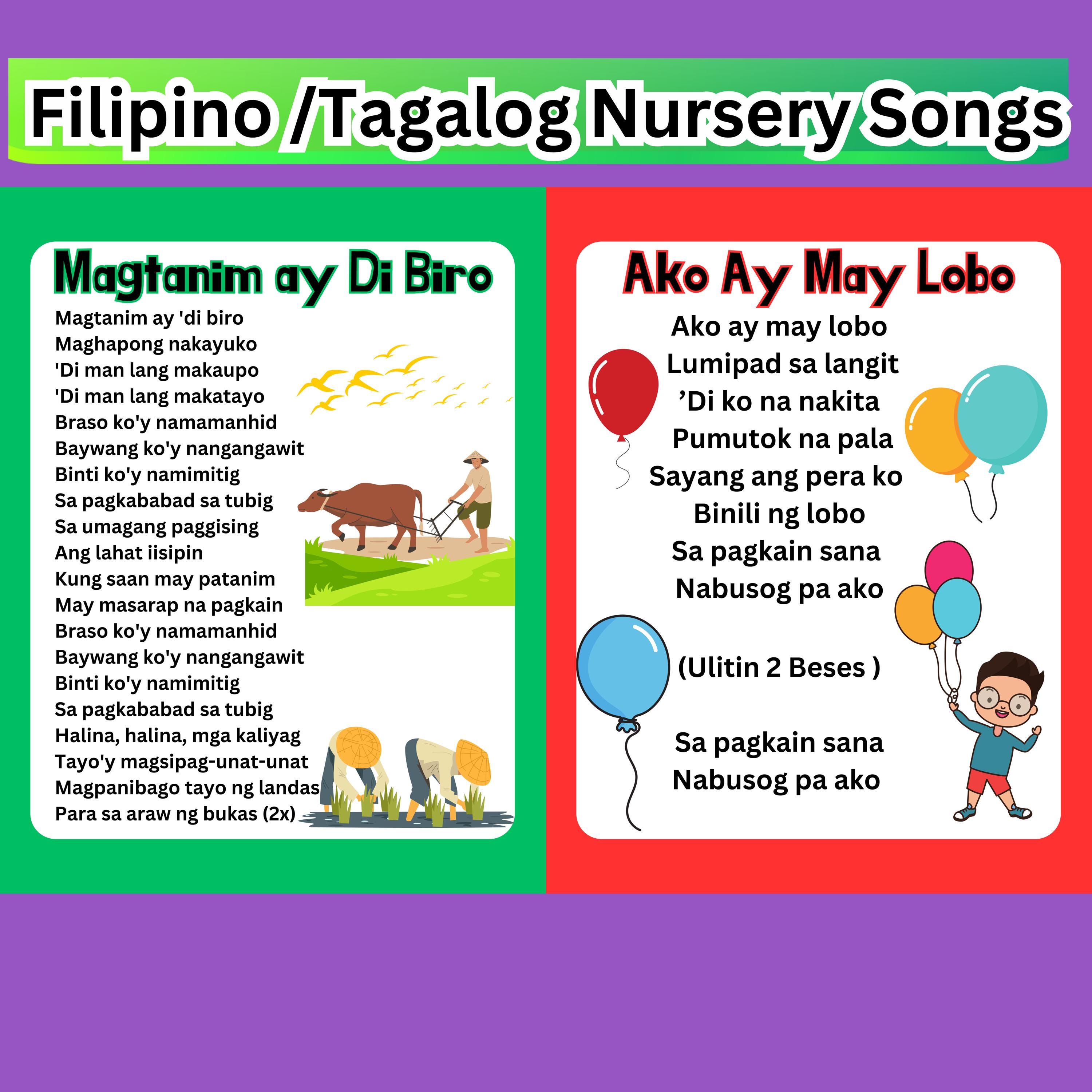 Filipino Nursery Songs Print: Tagalog Language Learning (digital ...