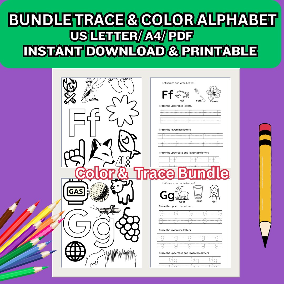 Bundle ABC Tracing and Coloring Letters Preschool Nursery Homeschool ...