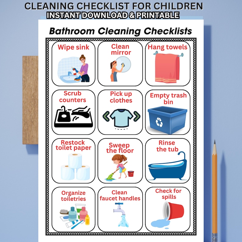 Kid Cleaning Checklist, Child Cleaning Routine, Kids Daily & Weekly ...