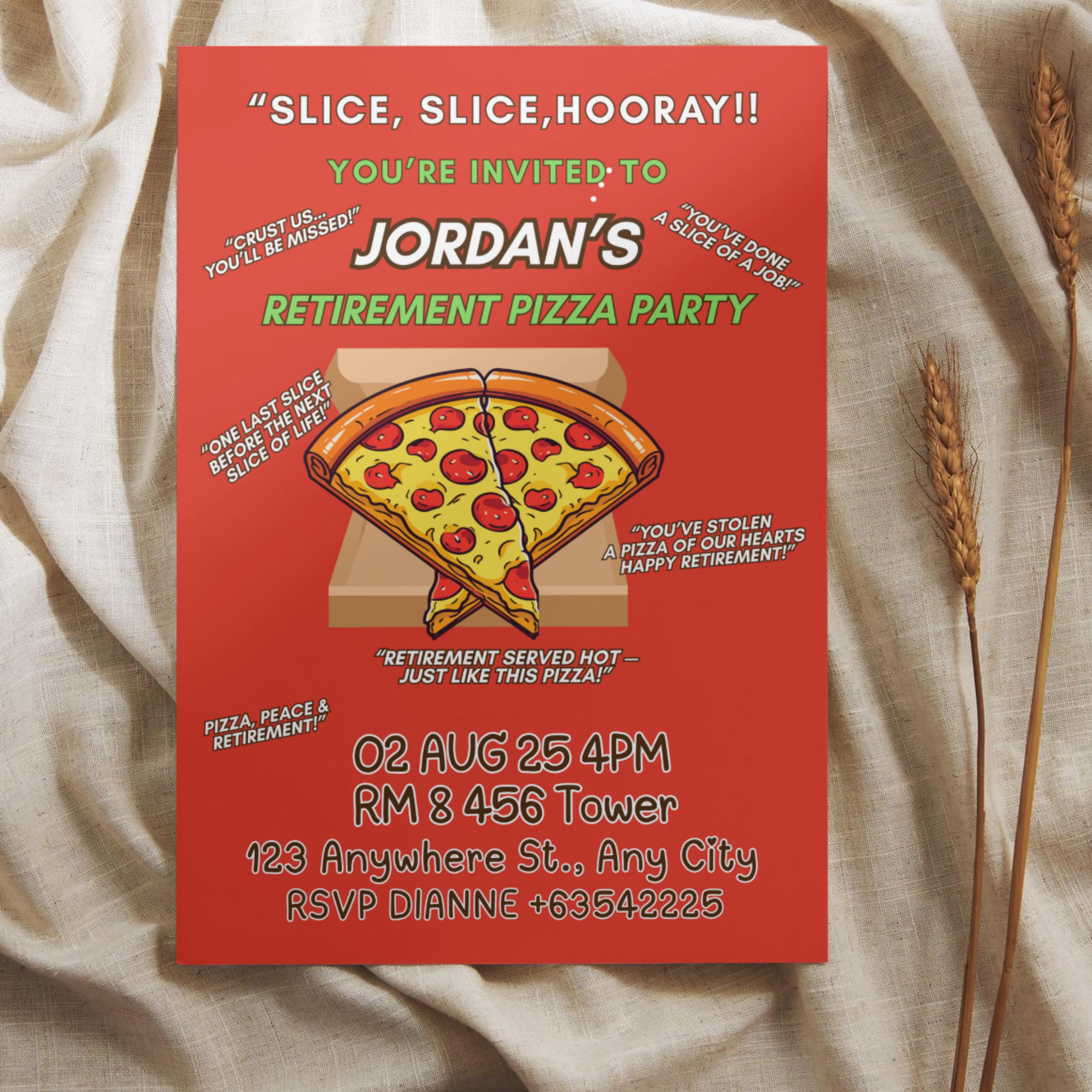 Retirement Pizza Party Invitation: Funny Coworker Farewell (5x7 ...