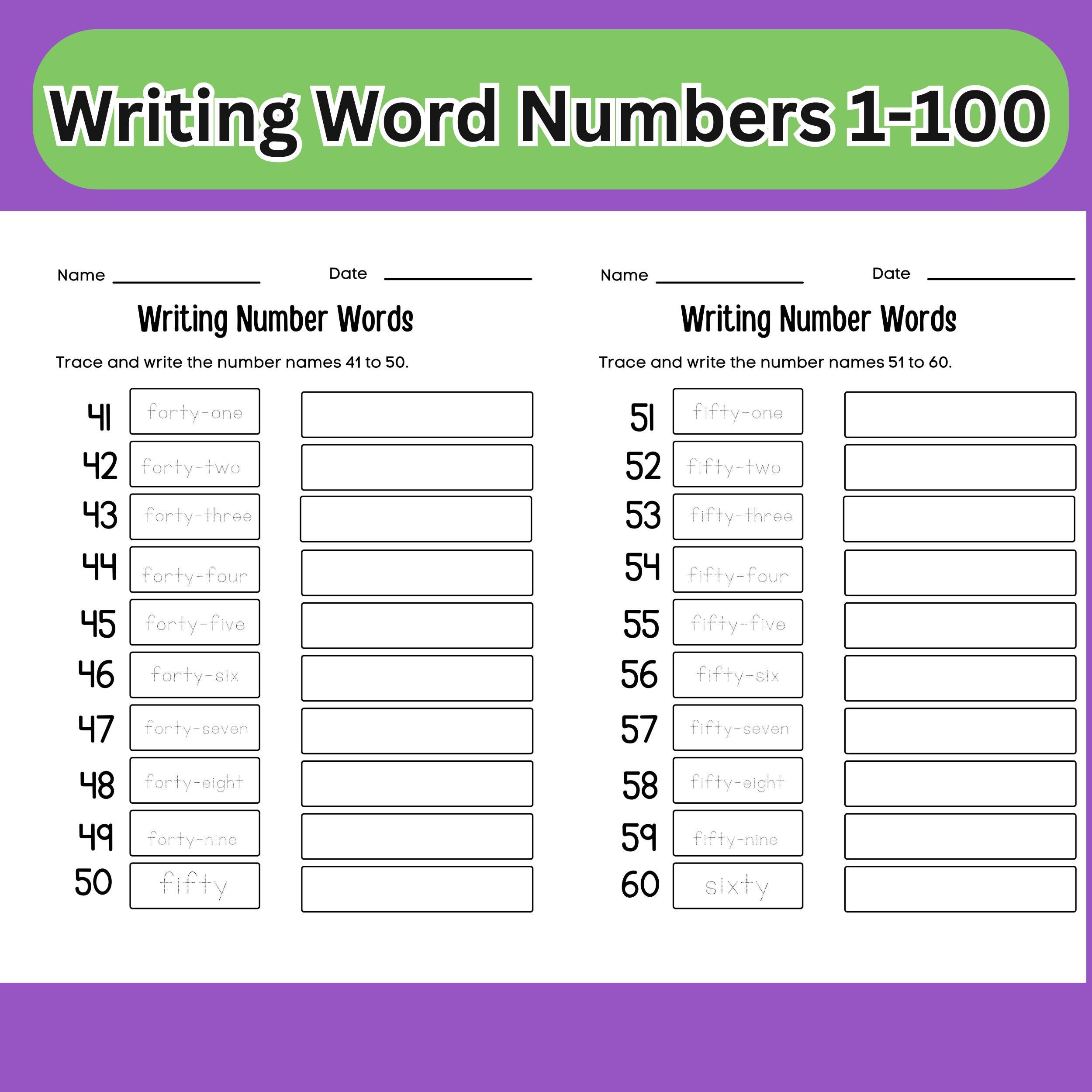 1-100 Writing, Word Number, Printable Number,worksheet Kindergarten ...