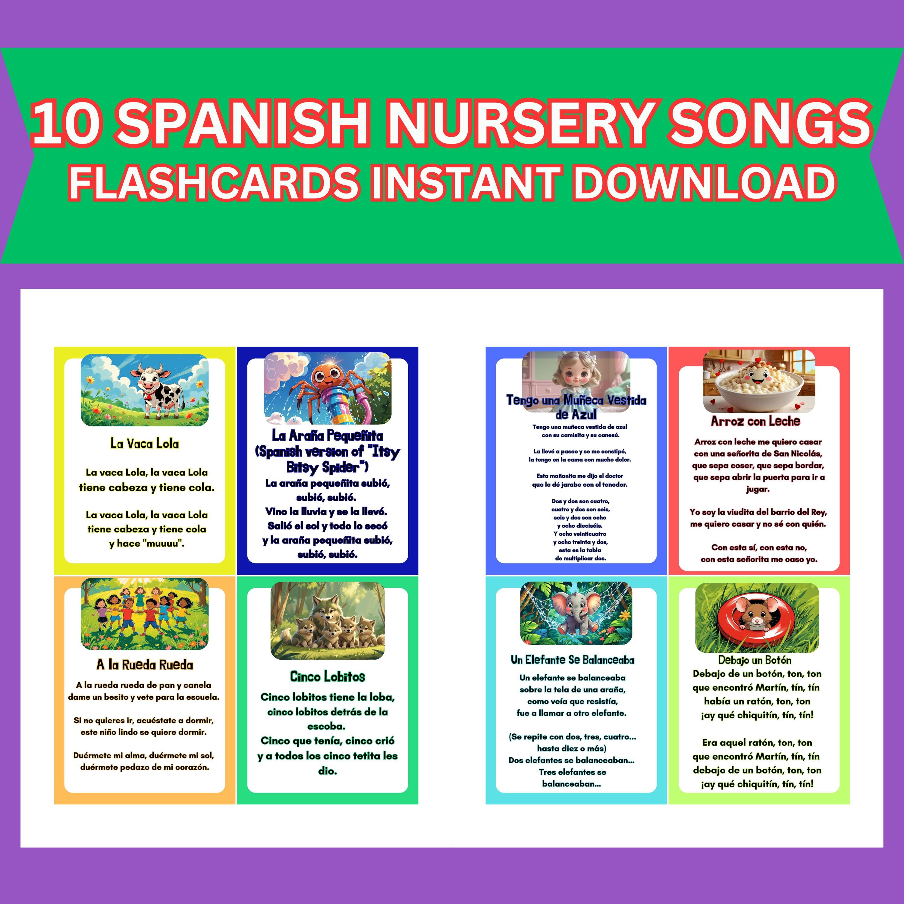Spanish Nursery Rhymes Printable Posters: Bilingual Kids Songs (PDF ...