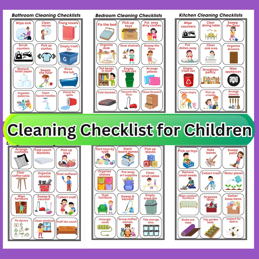 Kid Cleaning Checklist, Child Cleaning Routine, Kids Daily & Weekly ...