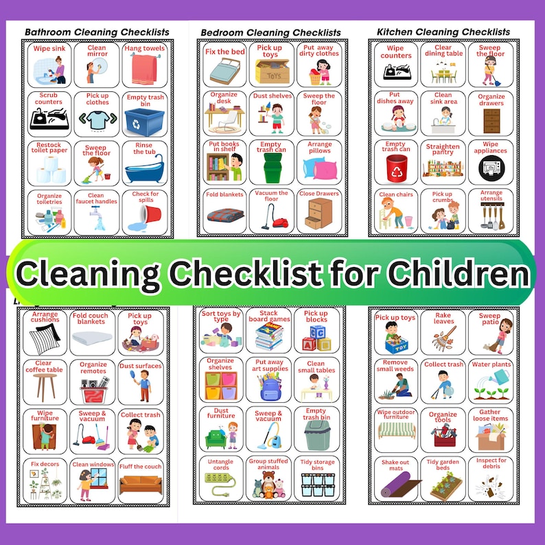 Kid Cleaning Checklist, Child Cleaning Routine, Kids Daily & Weekly ...