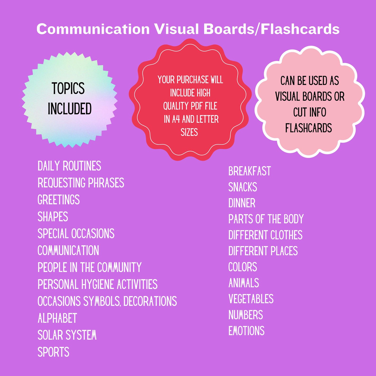 Communication Cards, Visual Cards, Daily Routine Cards, Visual Boards ...