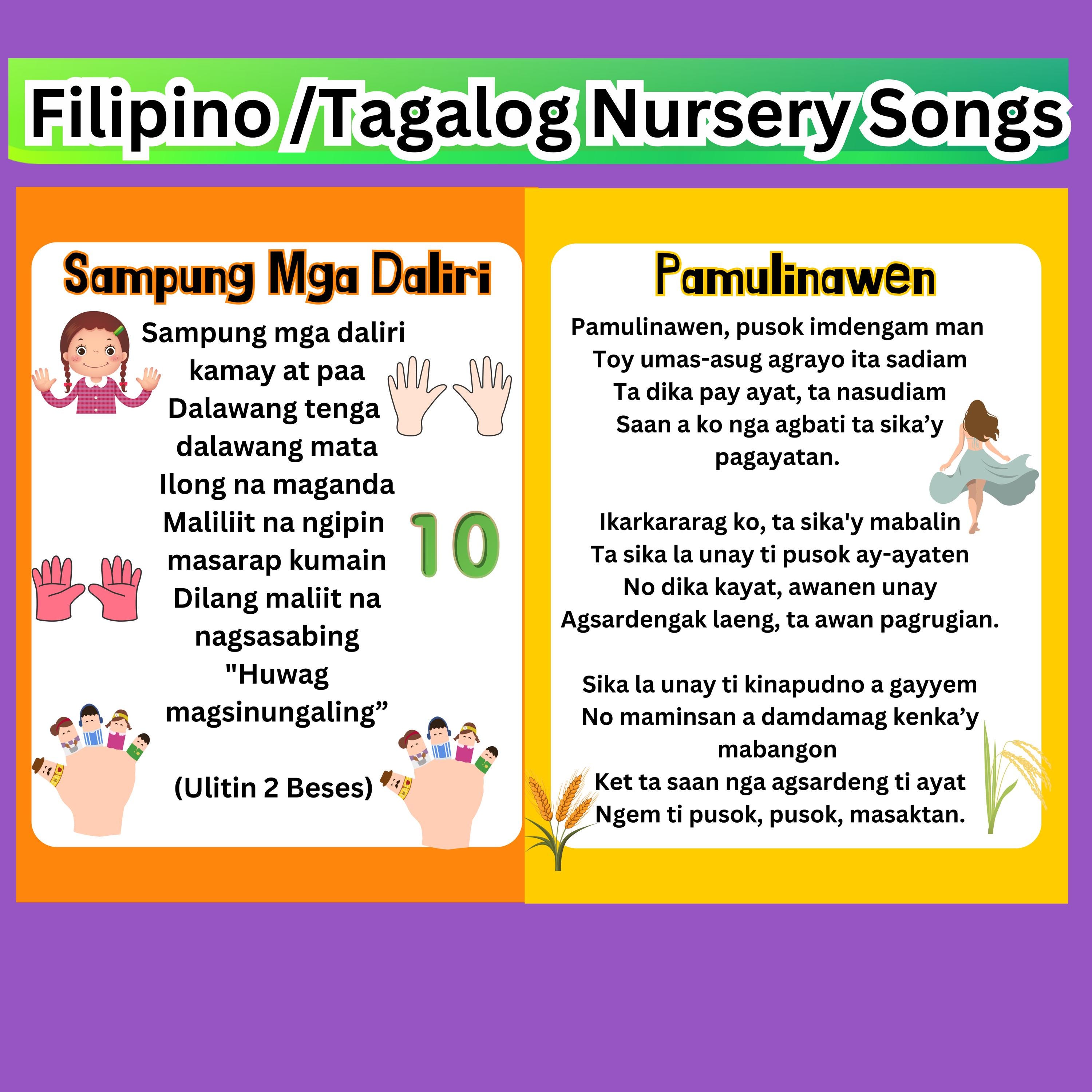 Filipino Tagalog Nursery Songs Printable | Bahay Kubo, Leron Leron ...
