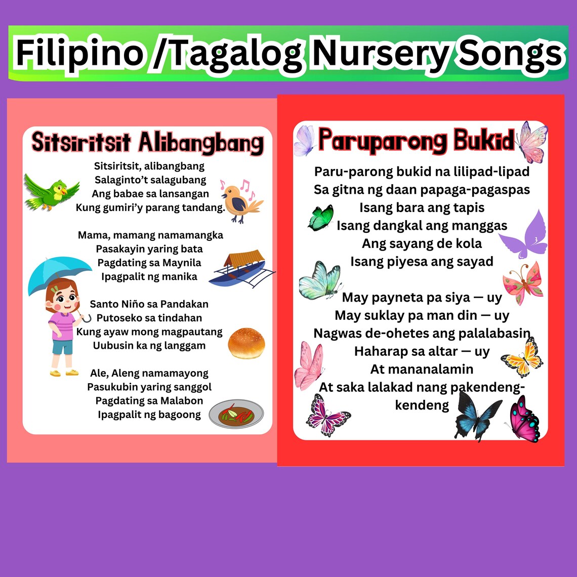 Filipino Nursery Songs Print: Tagalog Language Learning (digital ...