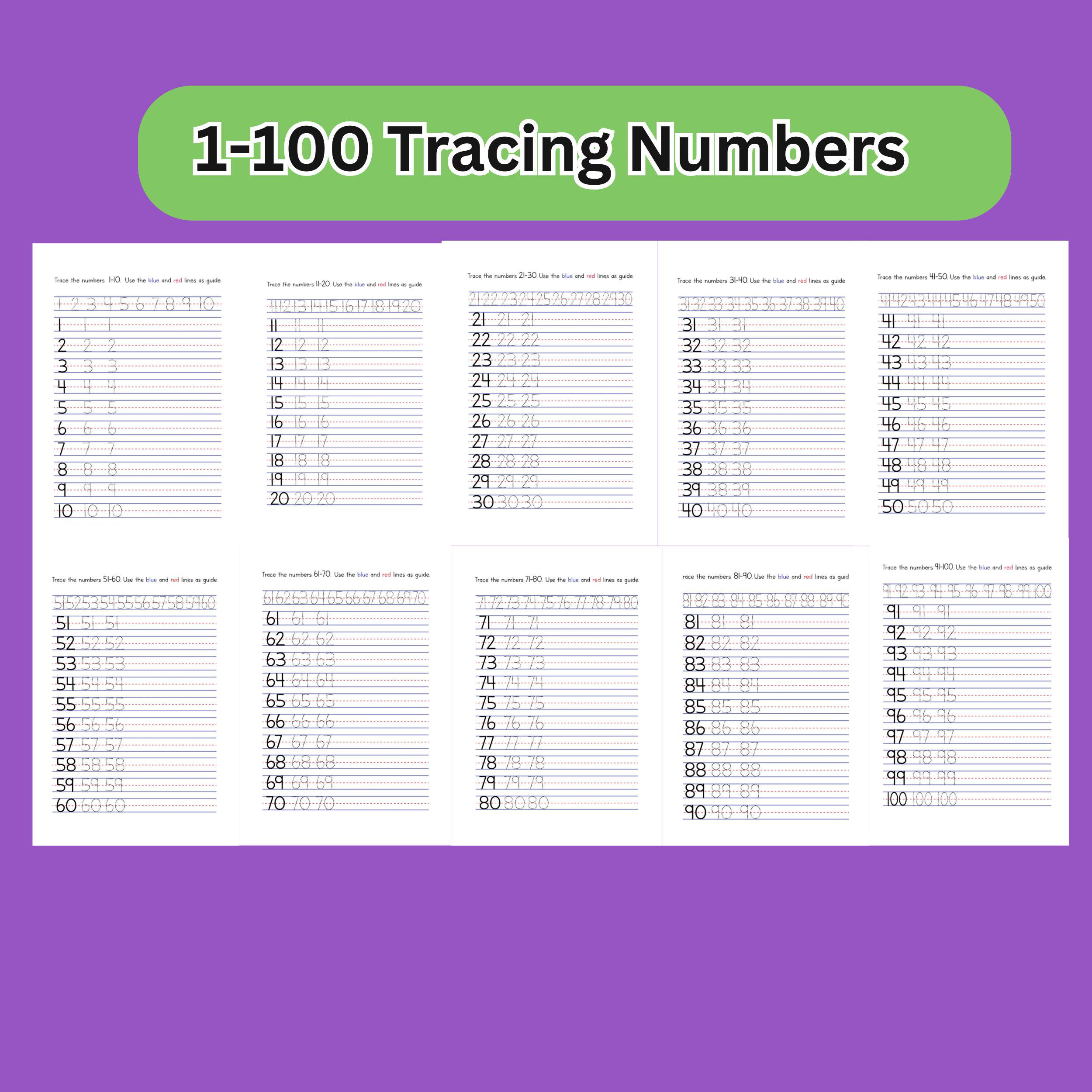 Number 1-100 Tracing, Printable Worksheet Page Number, Worksheet ...