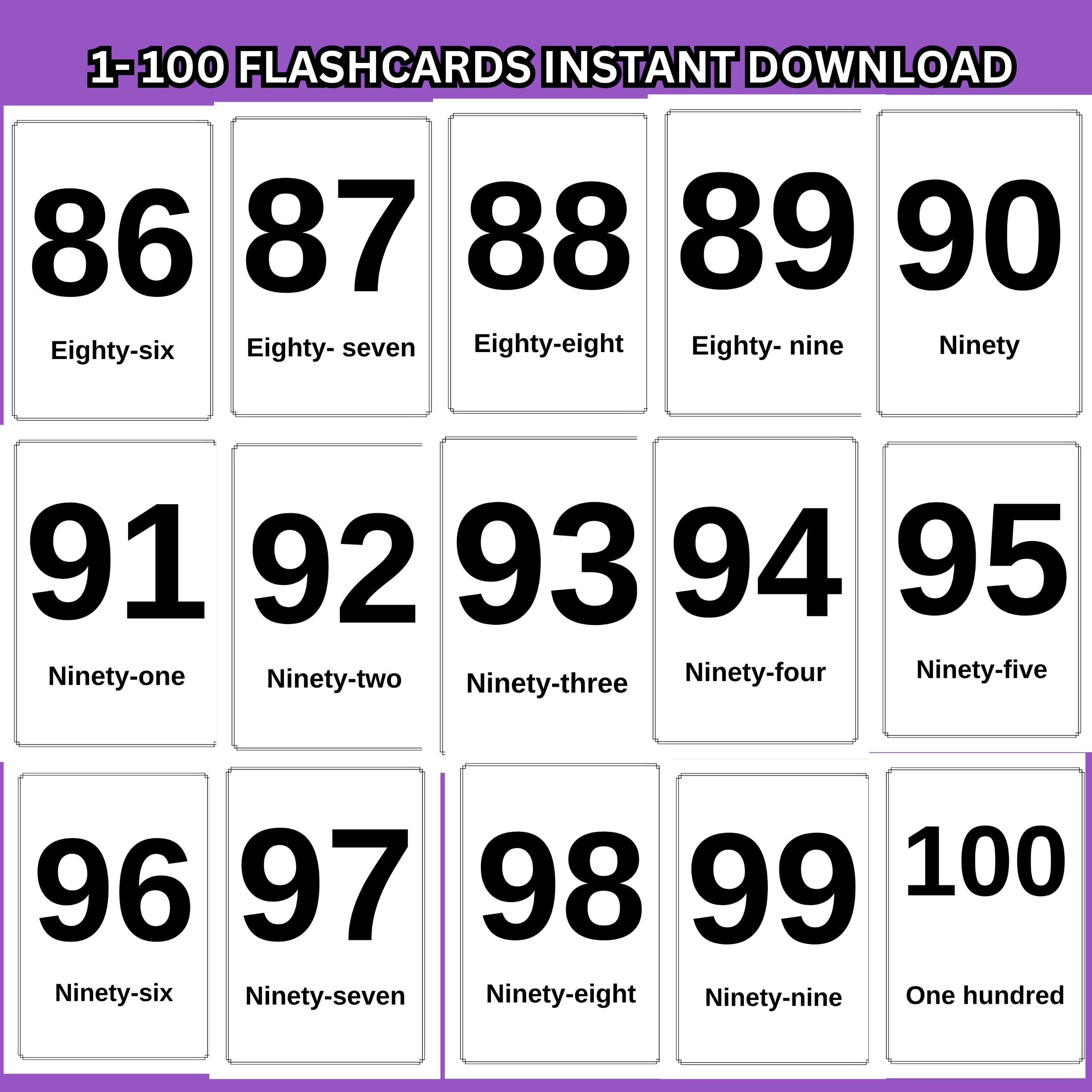 Number Flashcards 1-100: Toddler Learning Cards (digital Download) - Etsy
