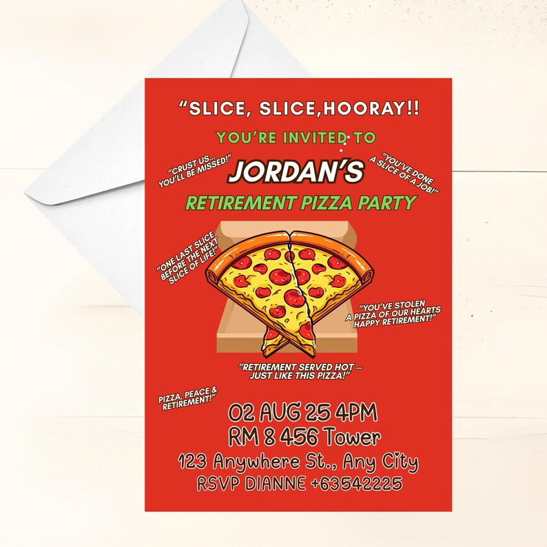 Retirement Pizza Party Invitation: Funny Coworker Farewell (5x7 ...