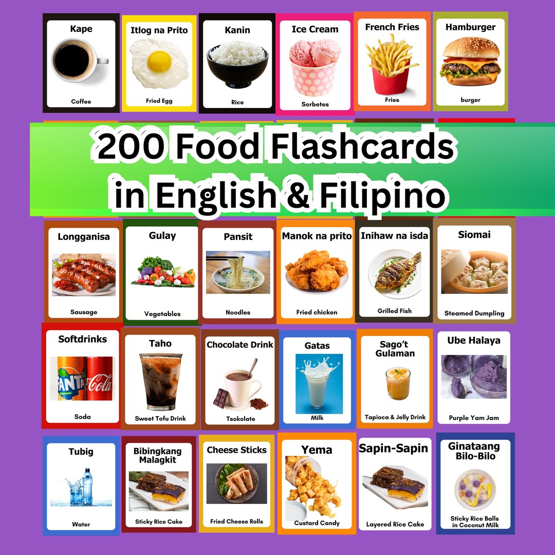 200 Filipino Food Flashcards | English–tagalog Bilingual Learning ...