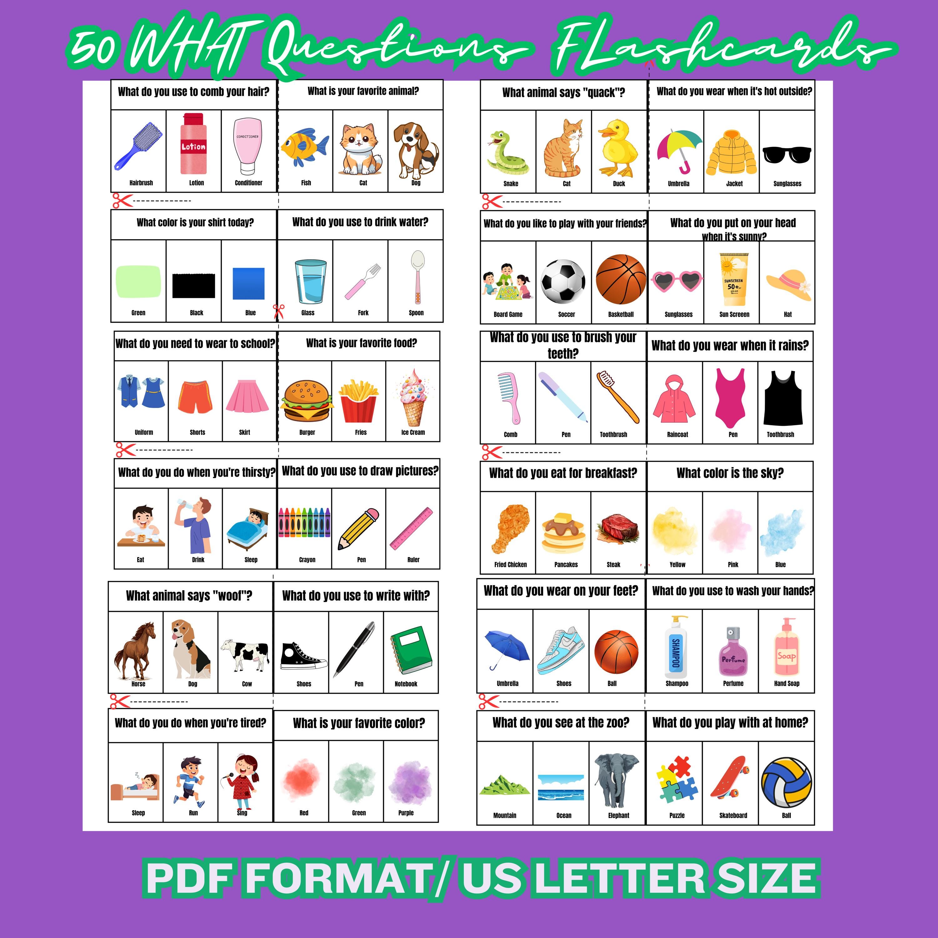 WH Questions Learning Communication Flashcard Educational Visual Card ...