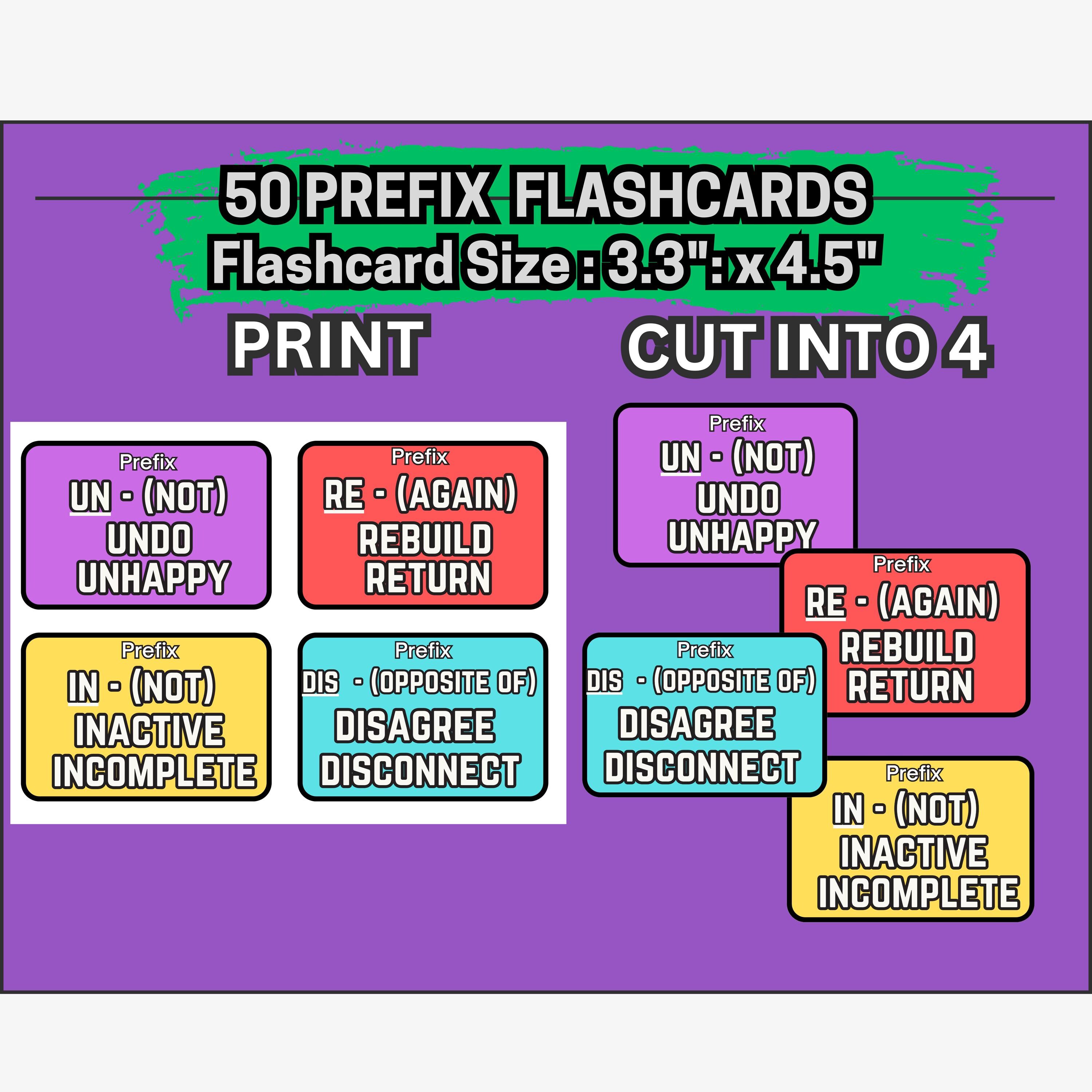 Prefix Suffix Flash Cards, English Grammar (downloadable Printable) - Etsy