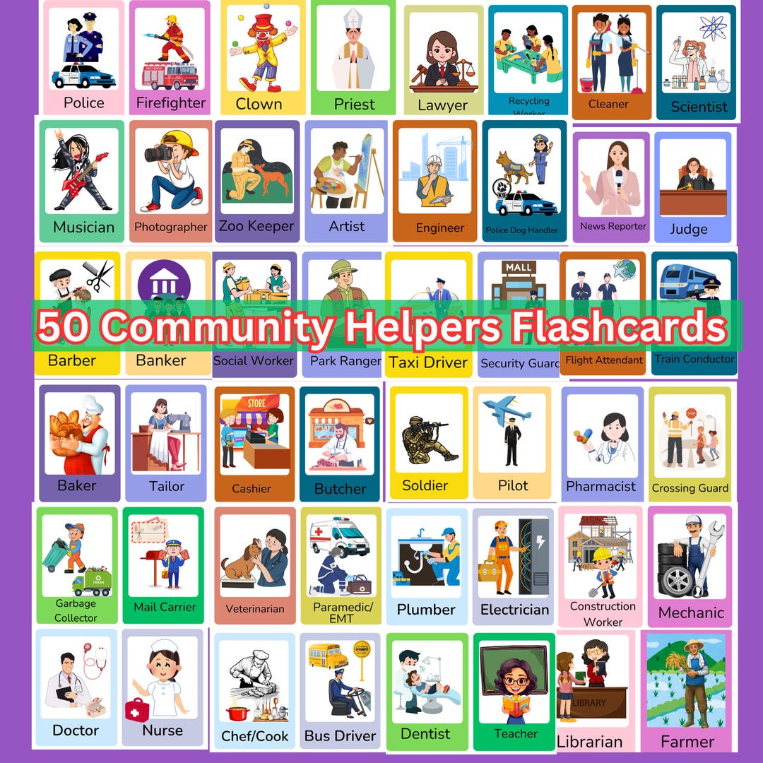 50 Community Helpers Flashcards, Worker Flashcards, Printable Visual ...