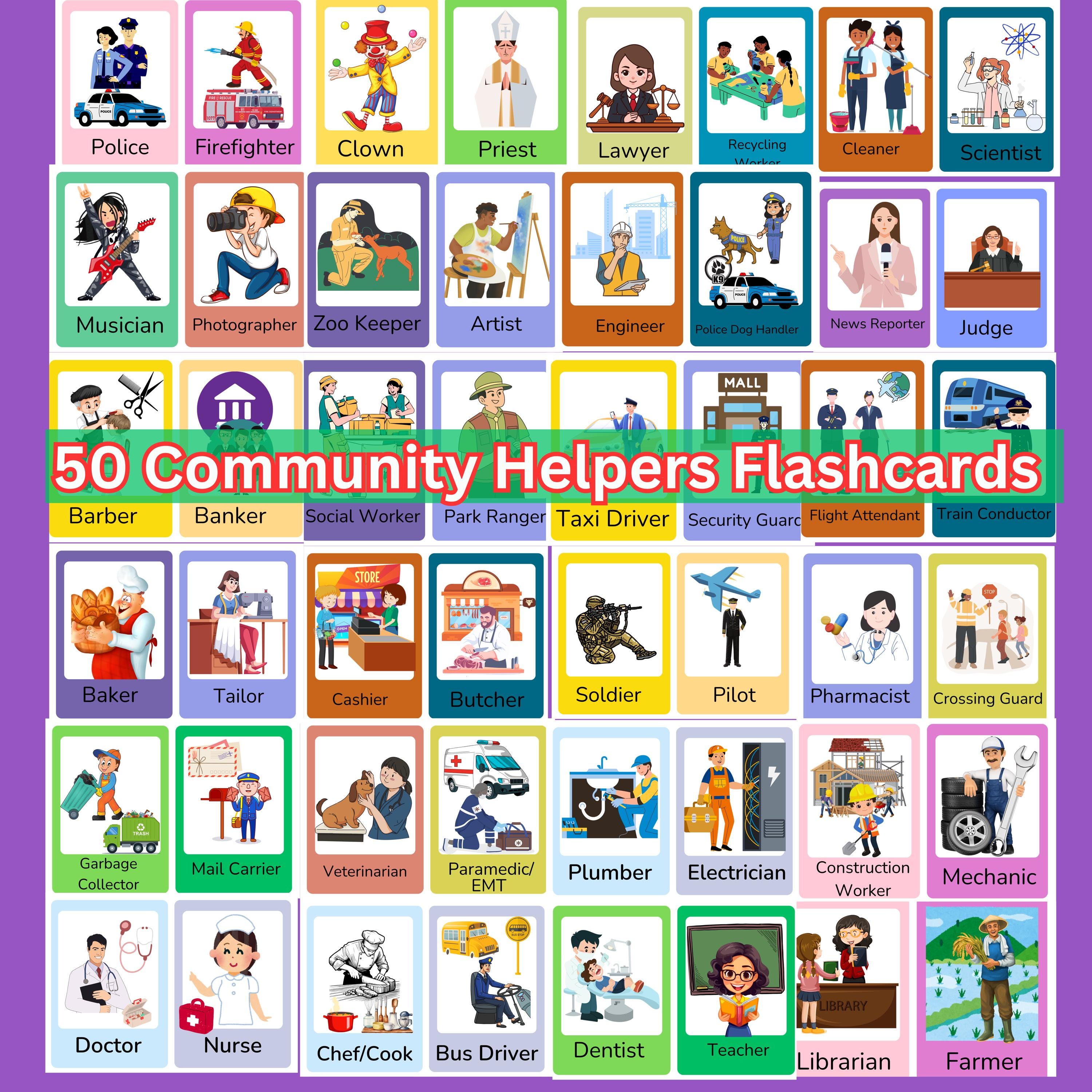 50 Community Helpers Flashcards, Worker Flashcards, Printable Visual ...