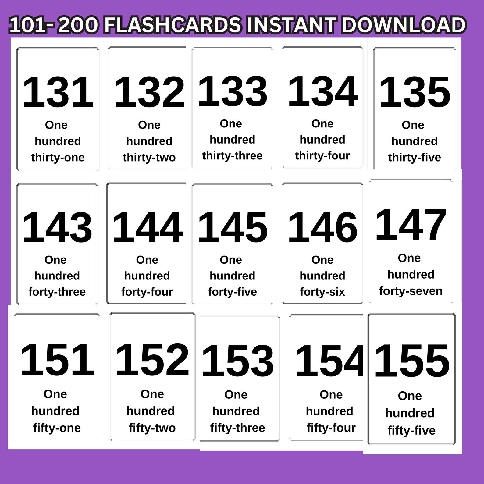 Number Flashcard 101-200 Flashcards Counting Number Flashcard Learning ...