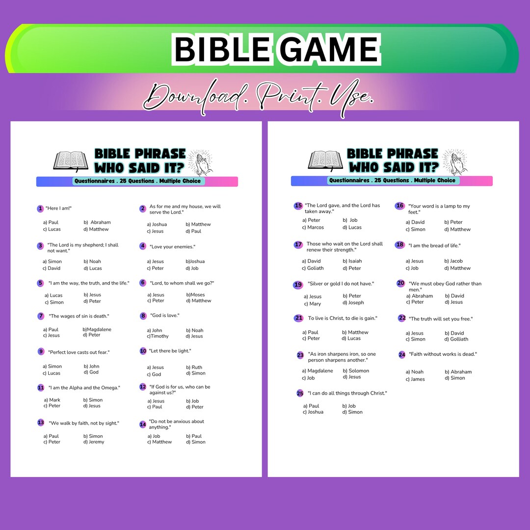 Bible Verse Games, Bible Game for Kids in School, Who Says It, Who Said ...