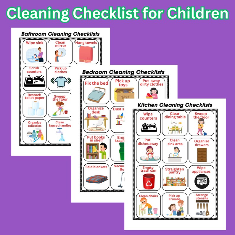Kid Cleaning Checklist, Child Cleaning Routine, Kids Daily & Weekly ...