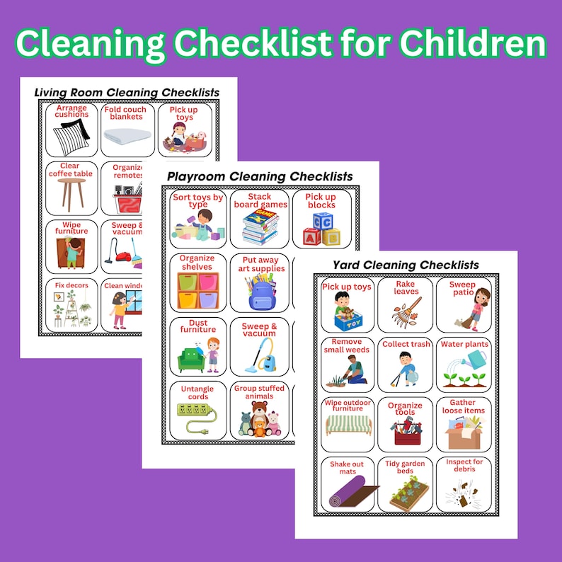 Kid Cleaning Checklist, Child Cleaning Routine, Kids Daily & Weekly ...