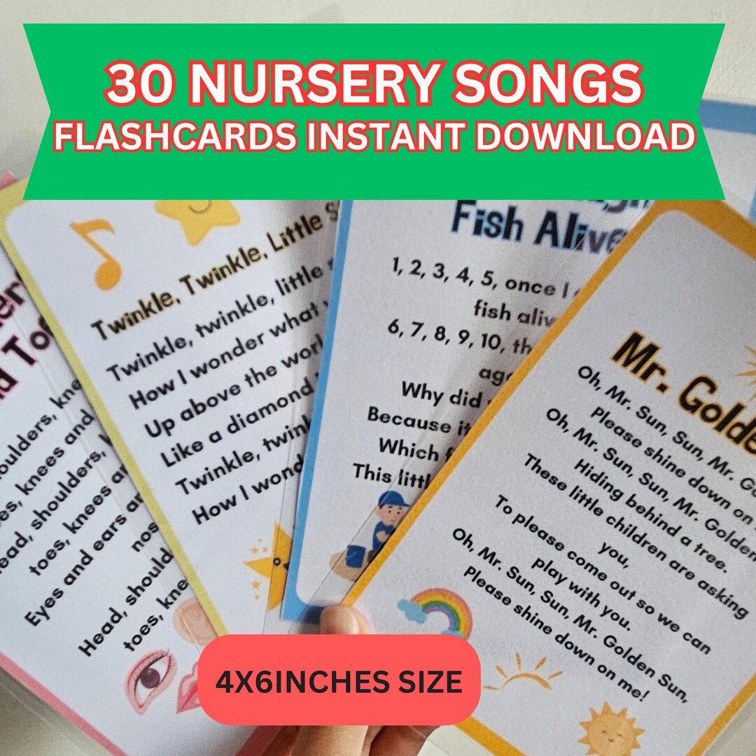 Nursery Song Flashcard, Instant Download, 4x6 Printable Flashcard ...