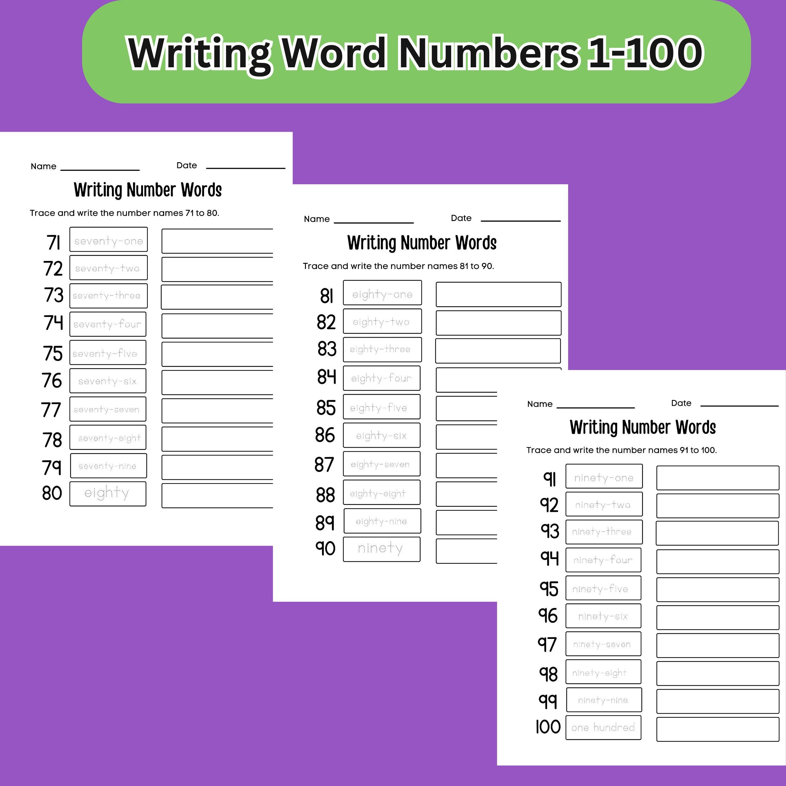 1-100 Writing, Word Number, Printable Number,worksheet Kindergarten ...