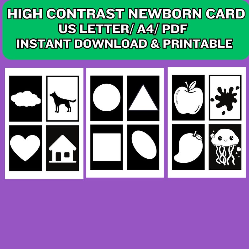 High Contrast New Born Card Black and White 0-6 Months Baby Stimulus ...