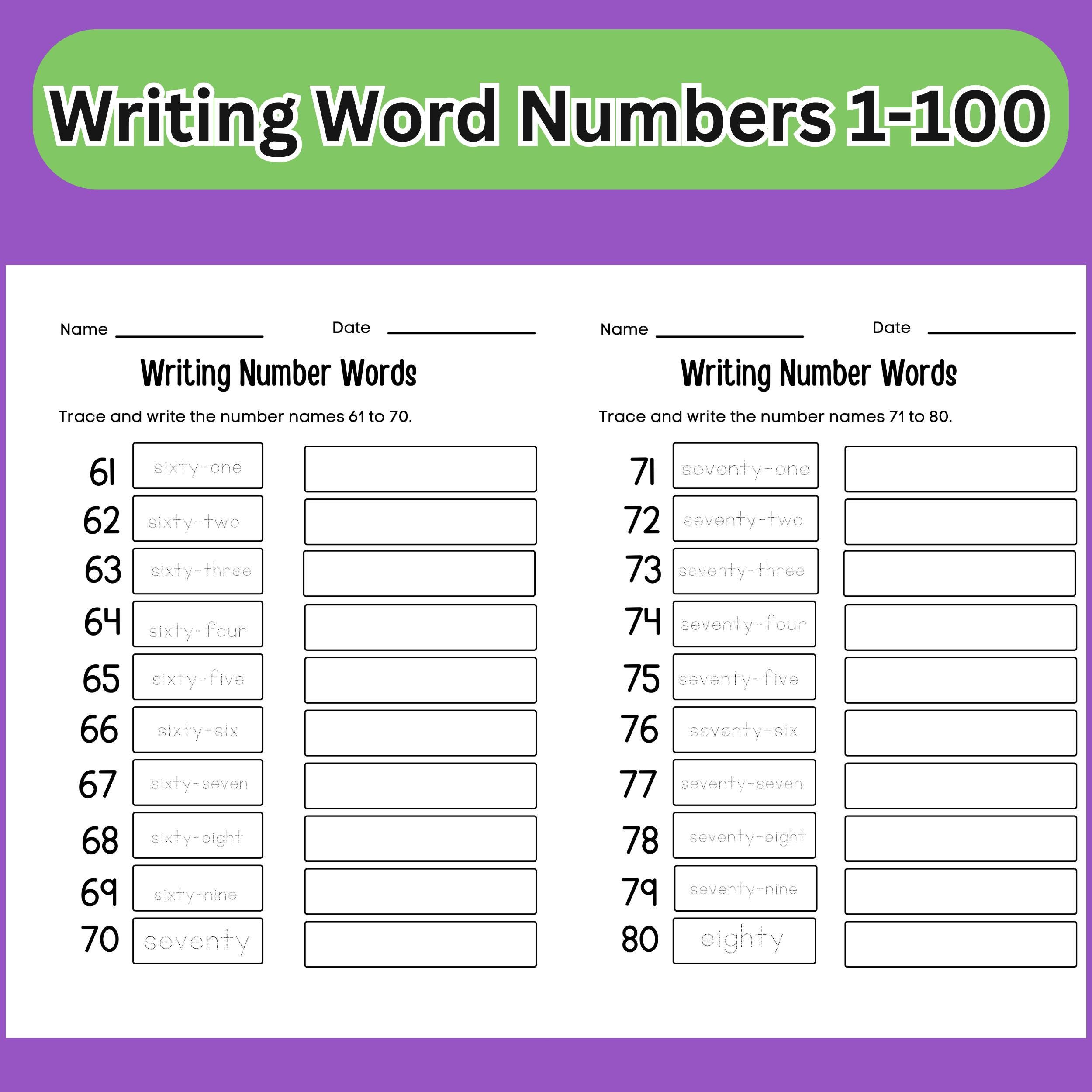 1-100 Writing, Word Number, Printable Number,worksheet Kindergarten ...