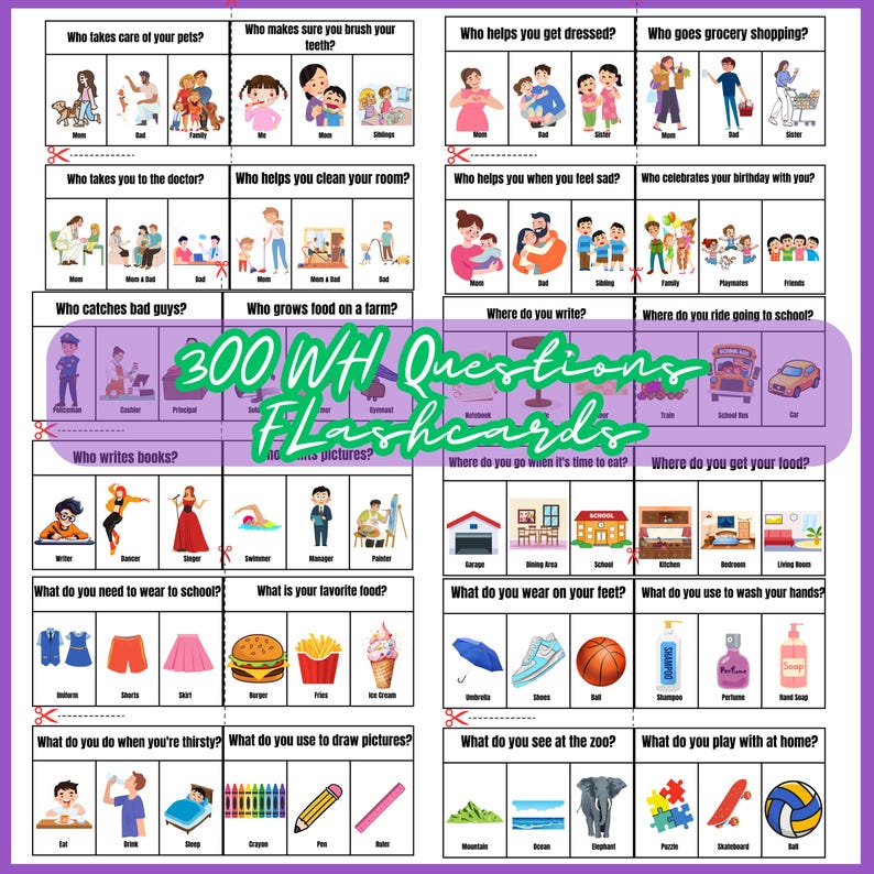 WH Questions Learning Communication Flashcard Educational Visual Card ...