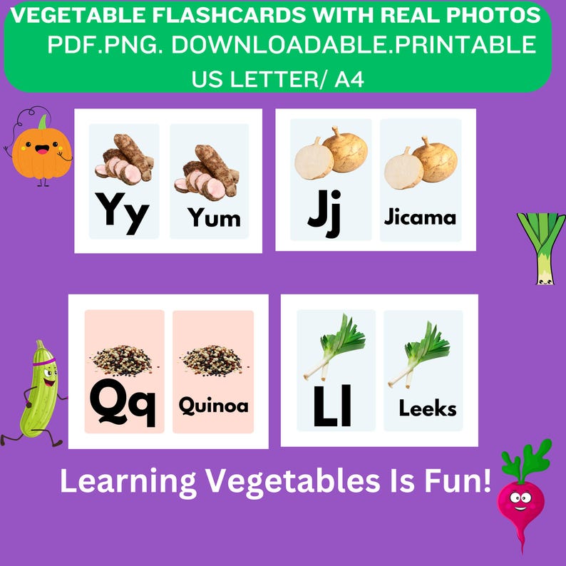 Vegetable Alphabet Flashcards: Toddler Learning ABC (PDF & PNG) - Etsy