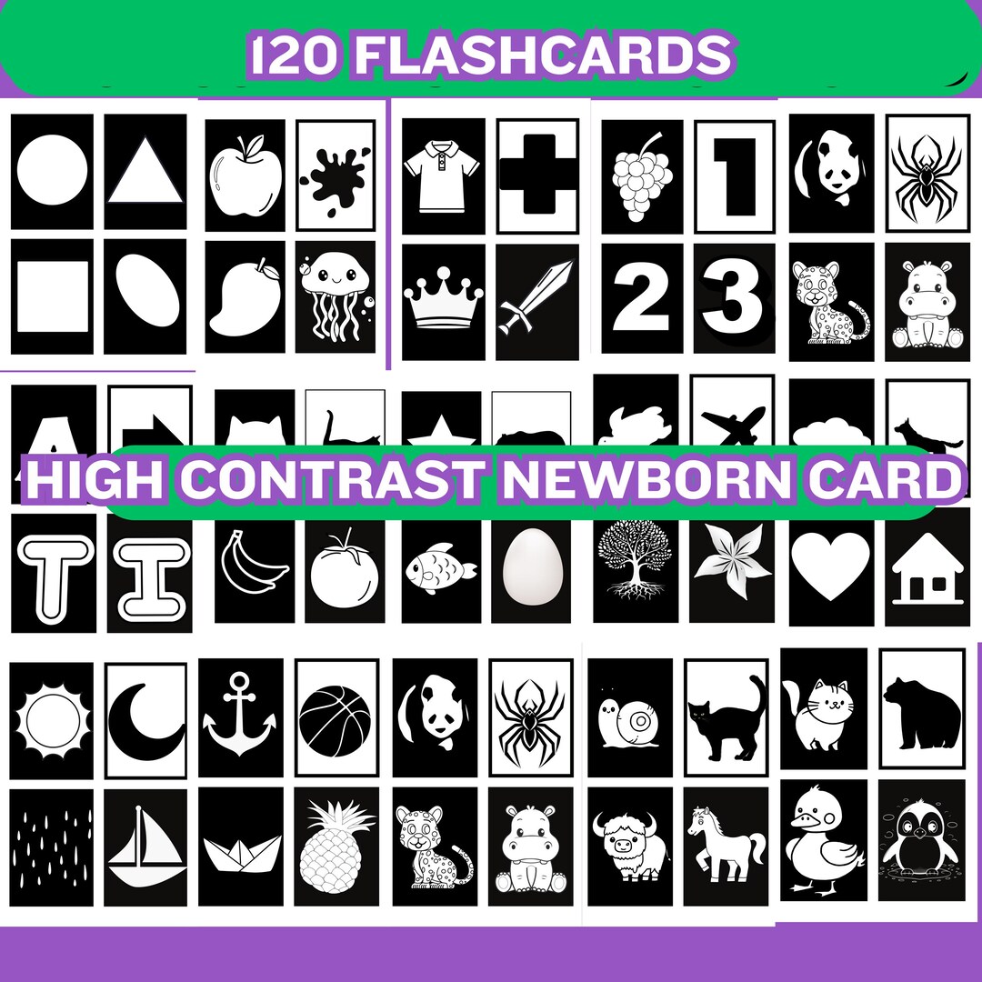 High Contrast New Born Card Black and White 0-6 Months Baby Stimulus ...