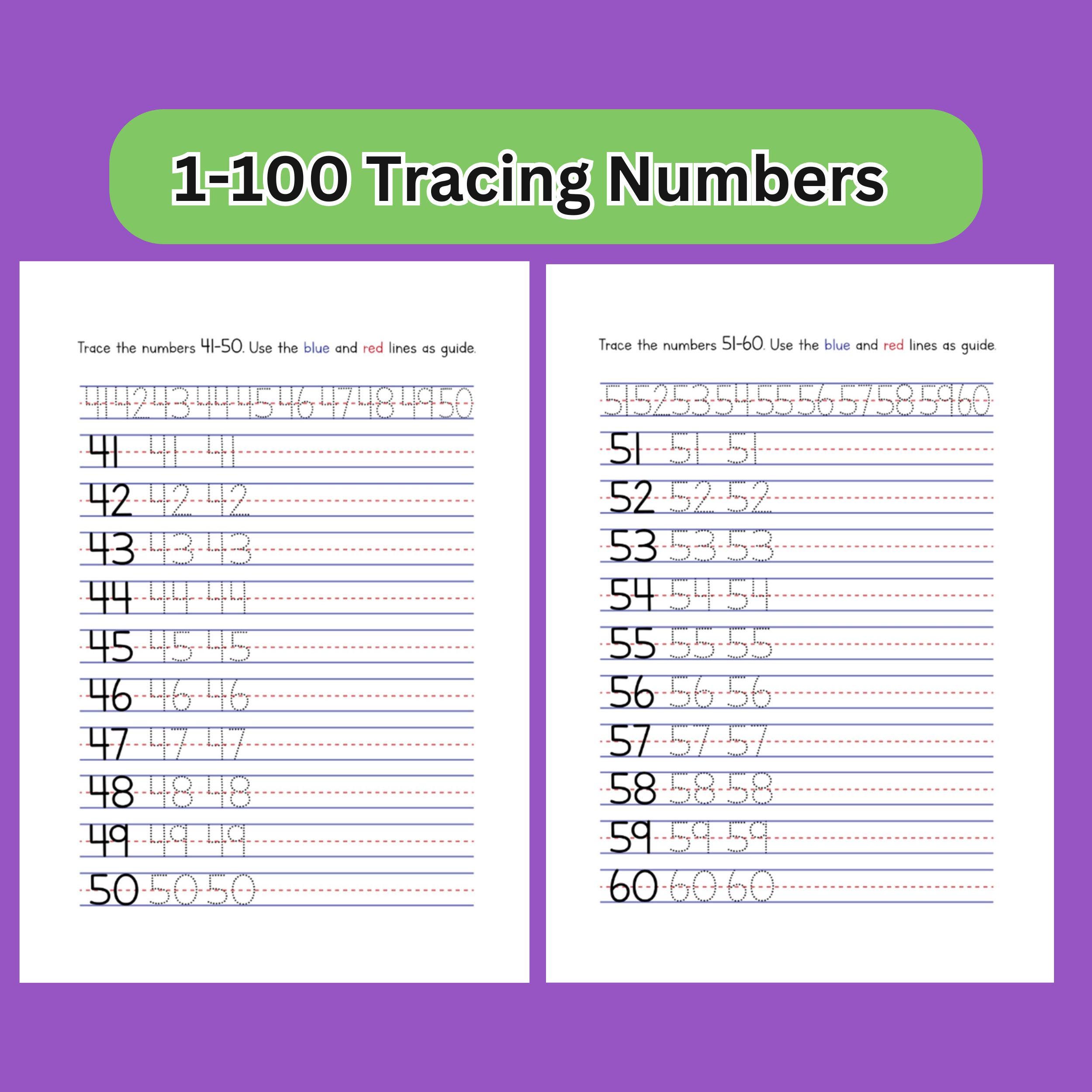 Number 1-100 Tracing, Printable Worksheet Page Number, Worksheet ...