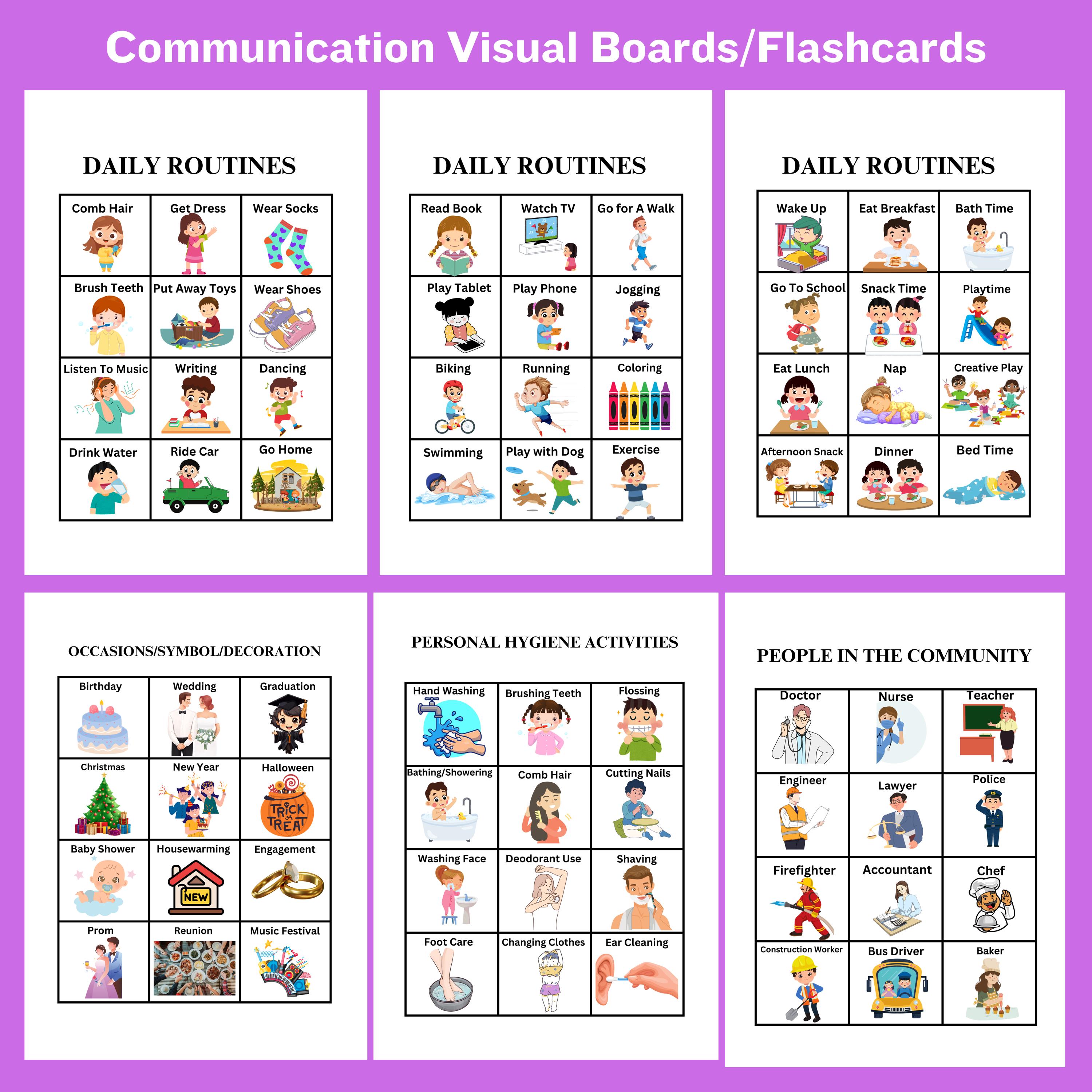 Communication Cards, Visual Cards, Daily Routine Cards, Visual Boards ...