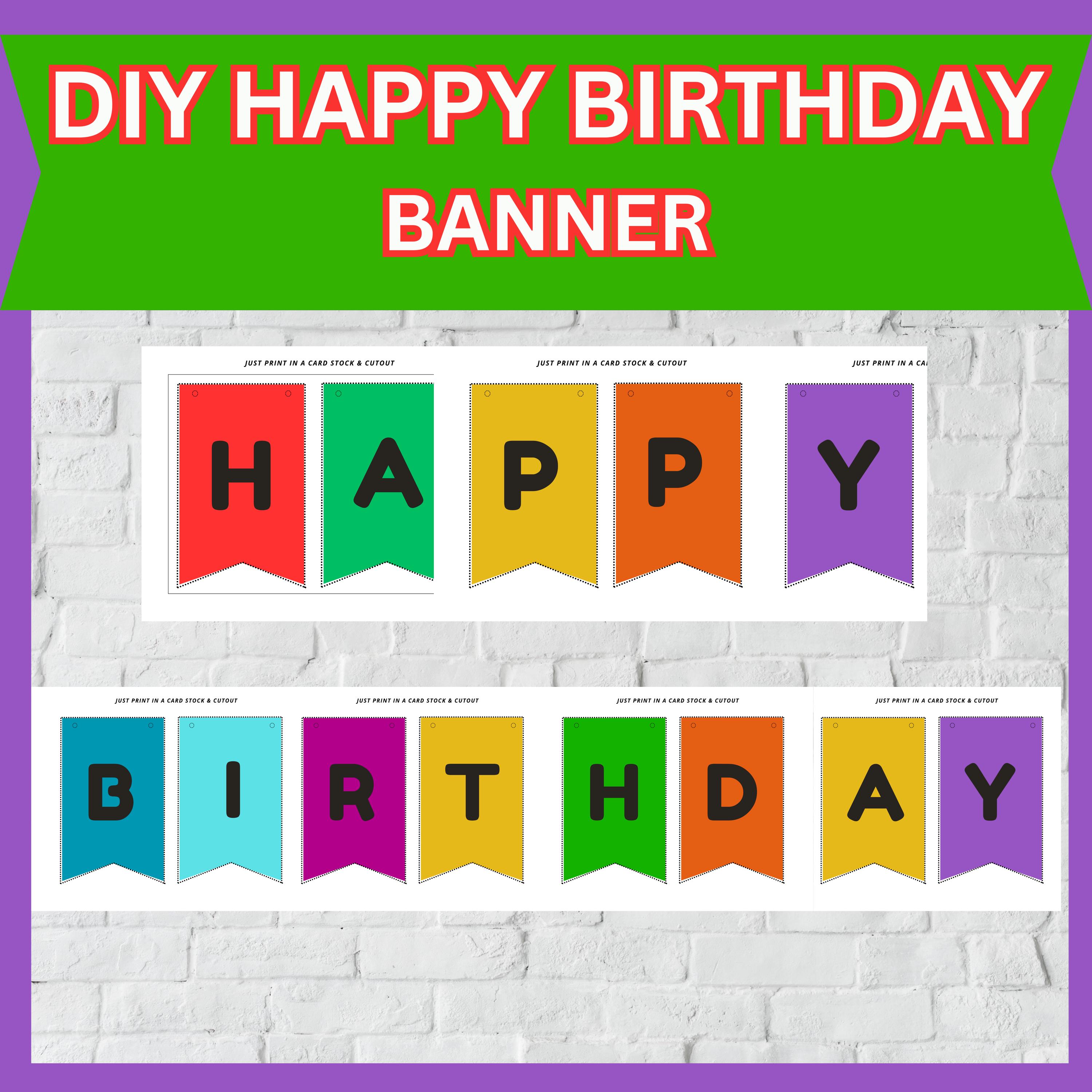 Colorful Happy Birthday Banner Printable: DIY Party Decoration (PDF ...