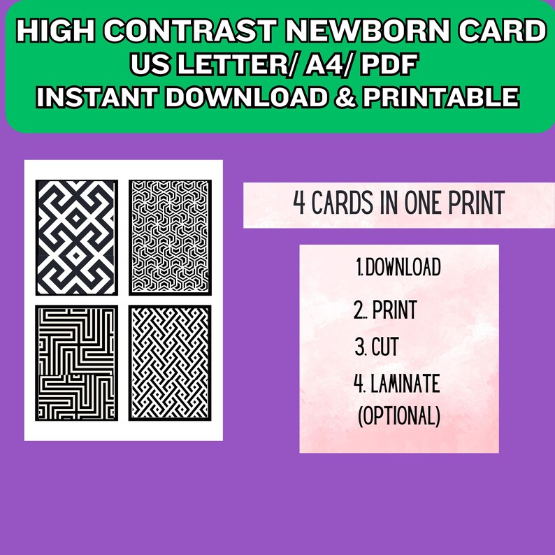 High Contrast Baby Cards Printable, Black White Newborn Visual, Baby ...