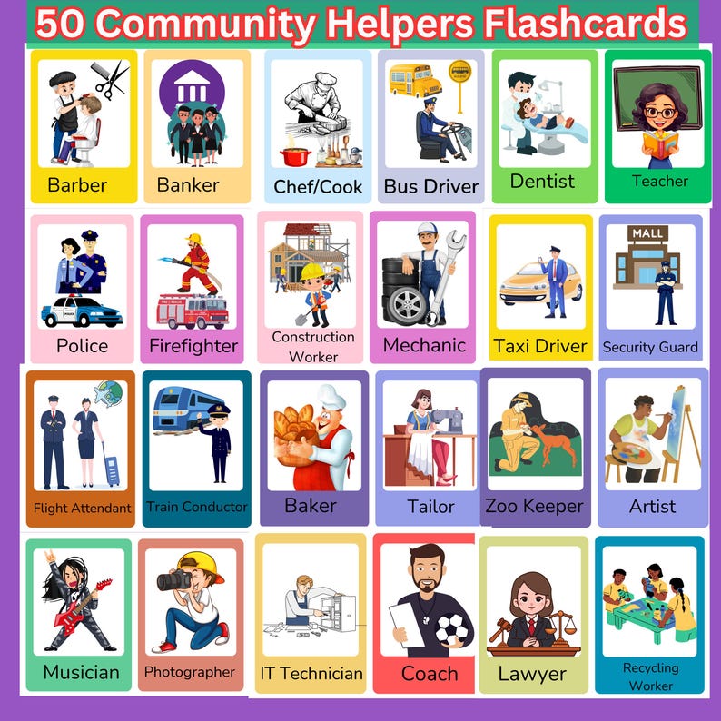Printable Jobs Occupation Flashcards for Kids, Early Learning PDF Cards ...