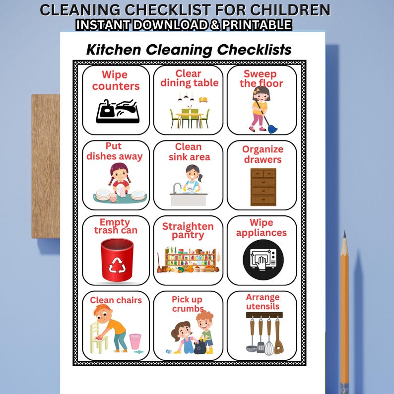 Kid Cleaning Checklist, Child Cleaning Routine, Kids Daily & Weekly ...