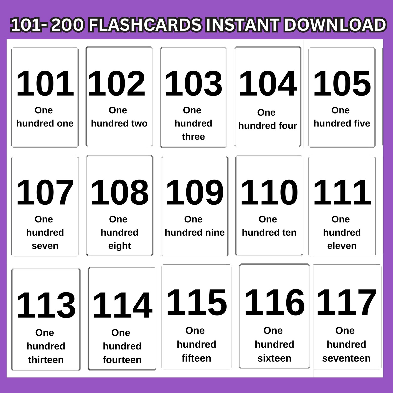 Number Flashcards 101-200 (digital Download) - Etsy