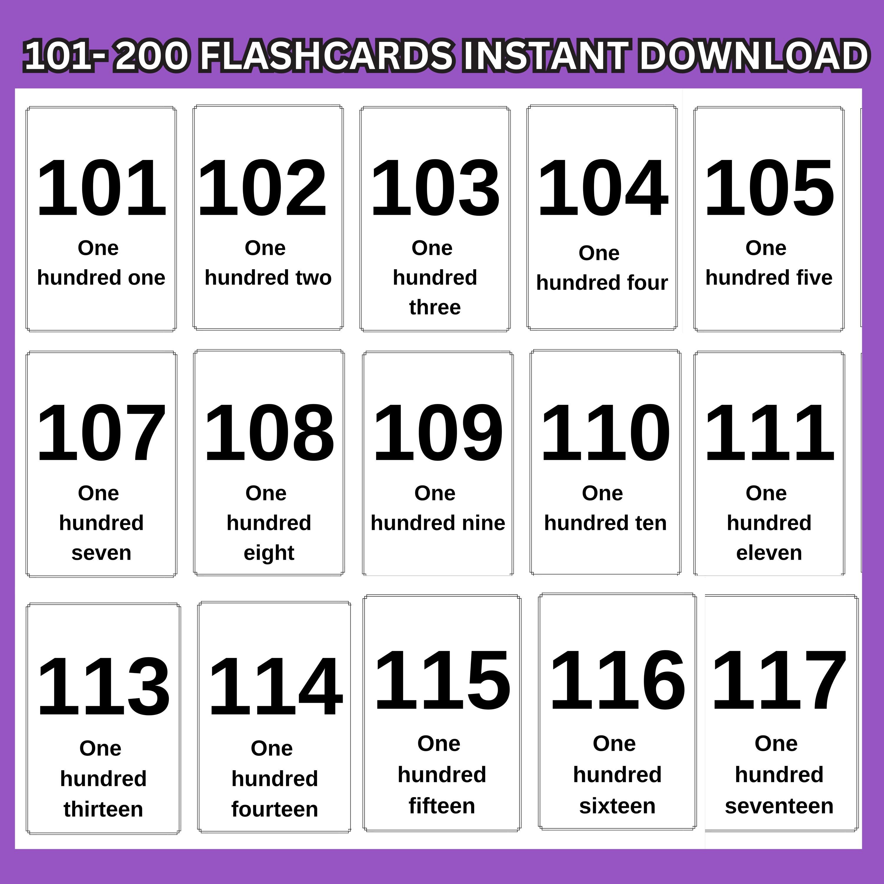 Number Flashcard 101-200 Flashcards Counting Number Flashcard Learning ...