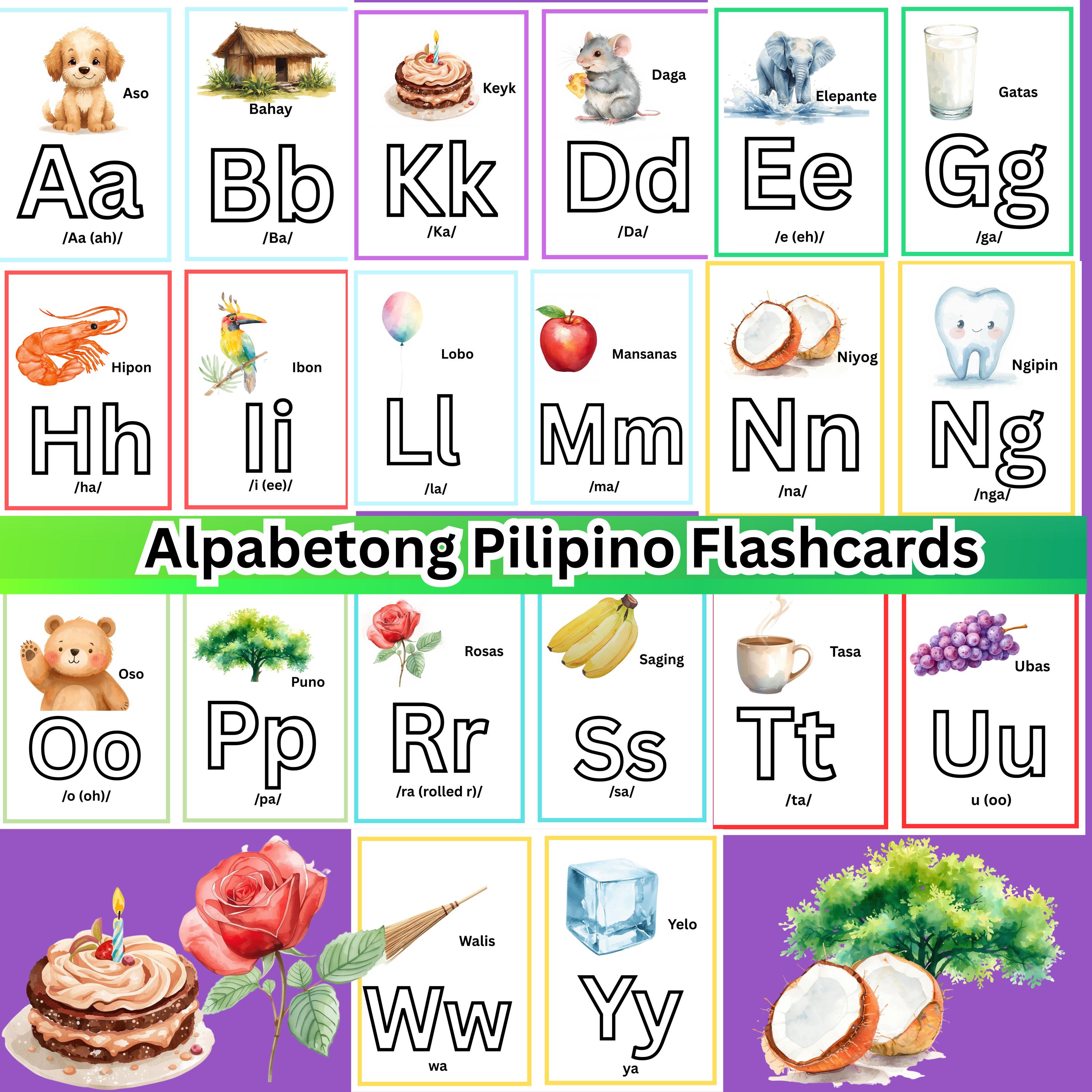 Filipino Alphabet Flashcards Printable, Tagalog ABC Cards for Kid ...