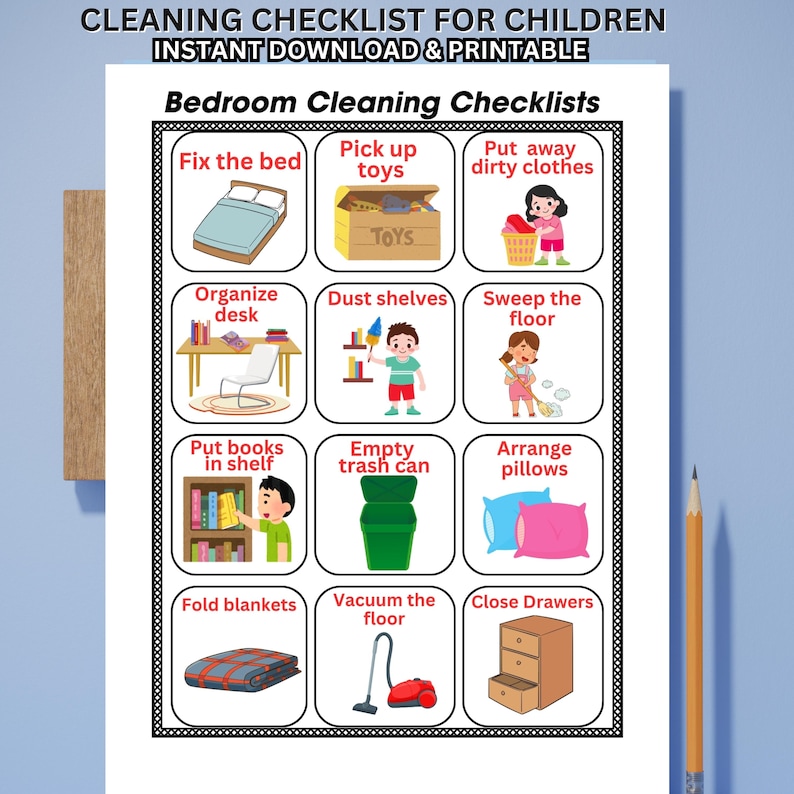 Kid Cleaning Checklist, Child Cleaning Routine, Kids Daily & Weekly ...