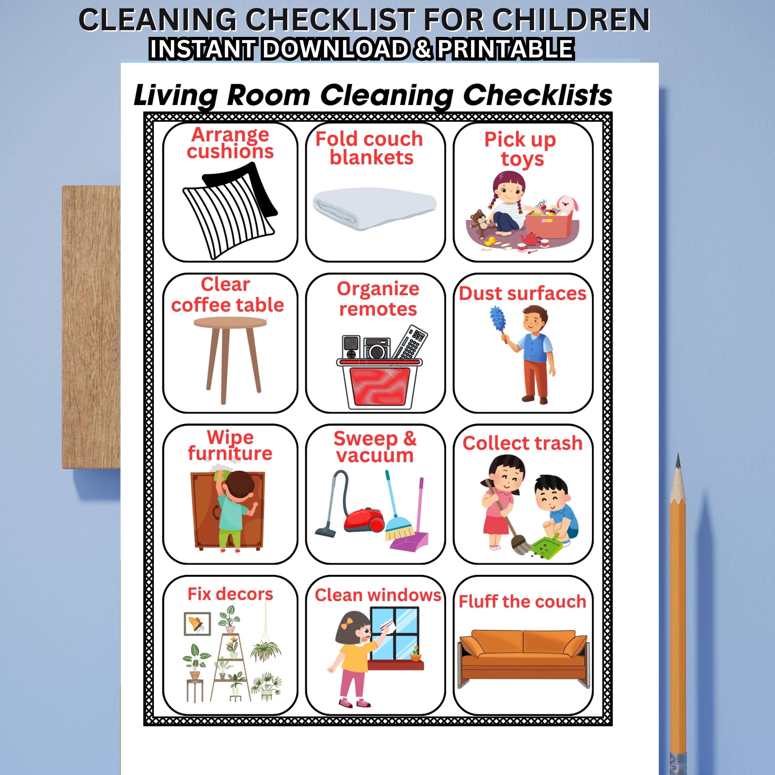 Kid Cleaning Checklist, Child Cleaning Routine, Kids Daily & Weekly ...