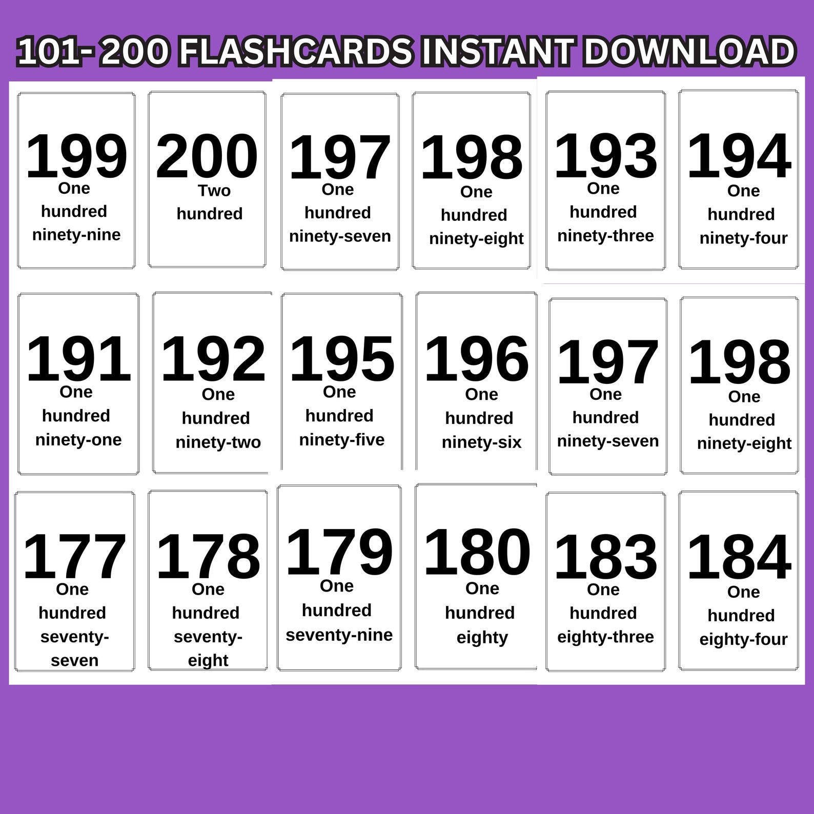 Number Flashcard 101-200 Flashcards Counting Number Flashcard Learning ...