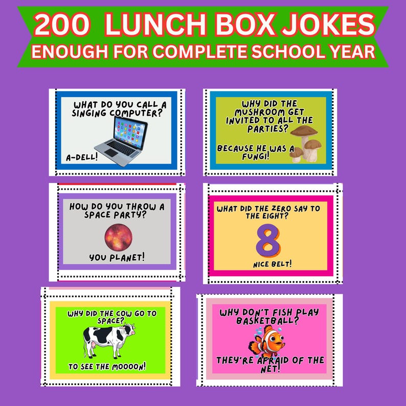 200 Funny Lunch Box Jokes for Kids: Printable School Year Fun (PDF ...