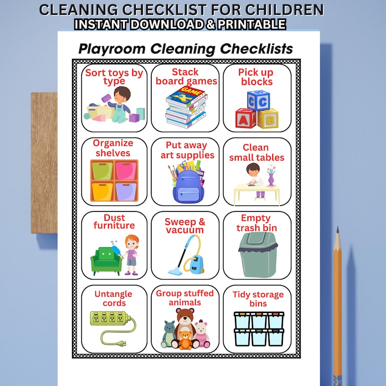 Kid Cleaning Checklist, Child Cleaning Routine, Kids Daily & Weekly ...