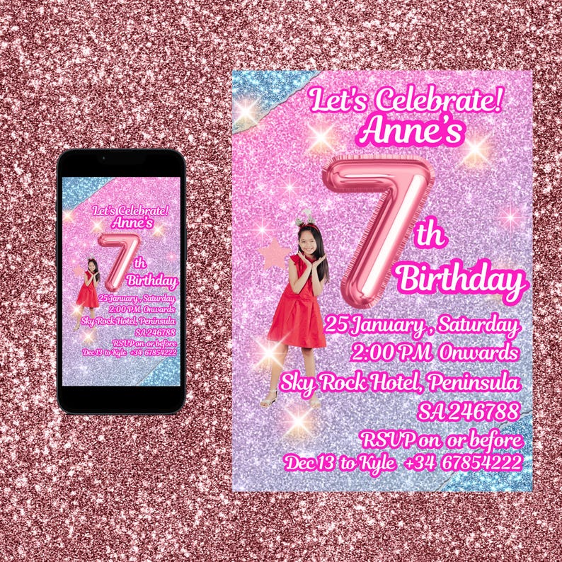 Editable Glitter Party Invitation Pink Glitter Invite Glitter Birthday ...