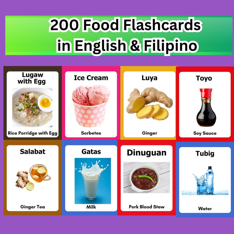 200 Filipino Food Flashcards | English–tagalog Bilingual Learning ...