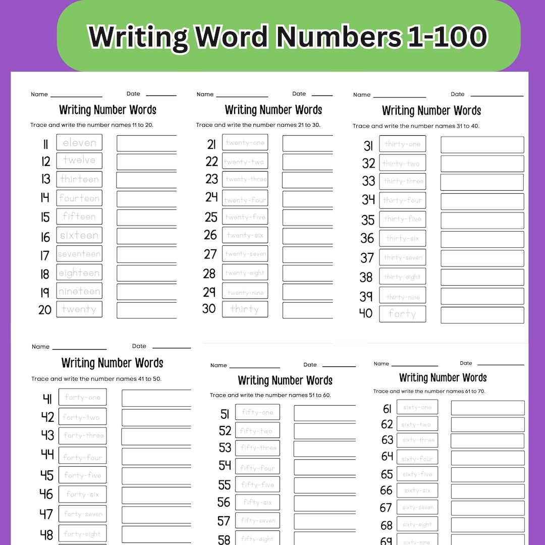 1-100 Writing, Word Number, Printable Number,worksheet Kindergarten ...