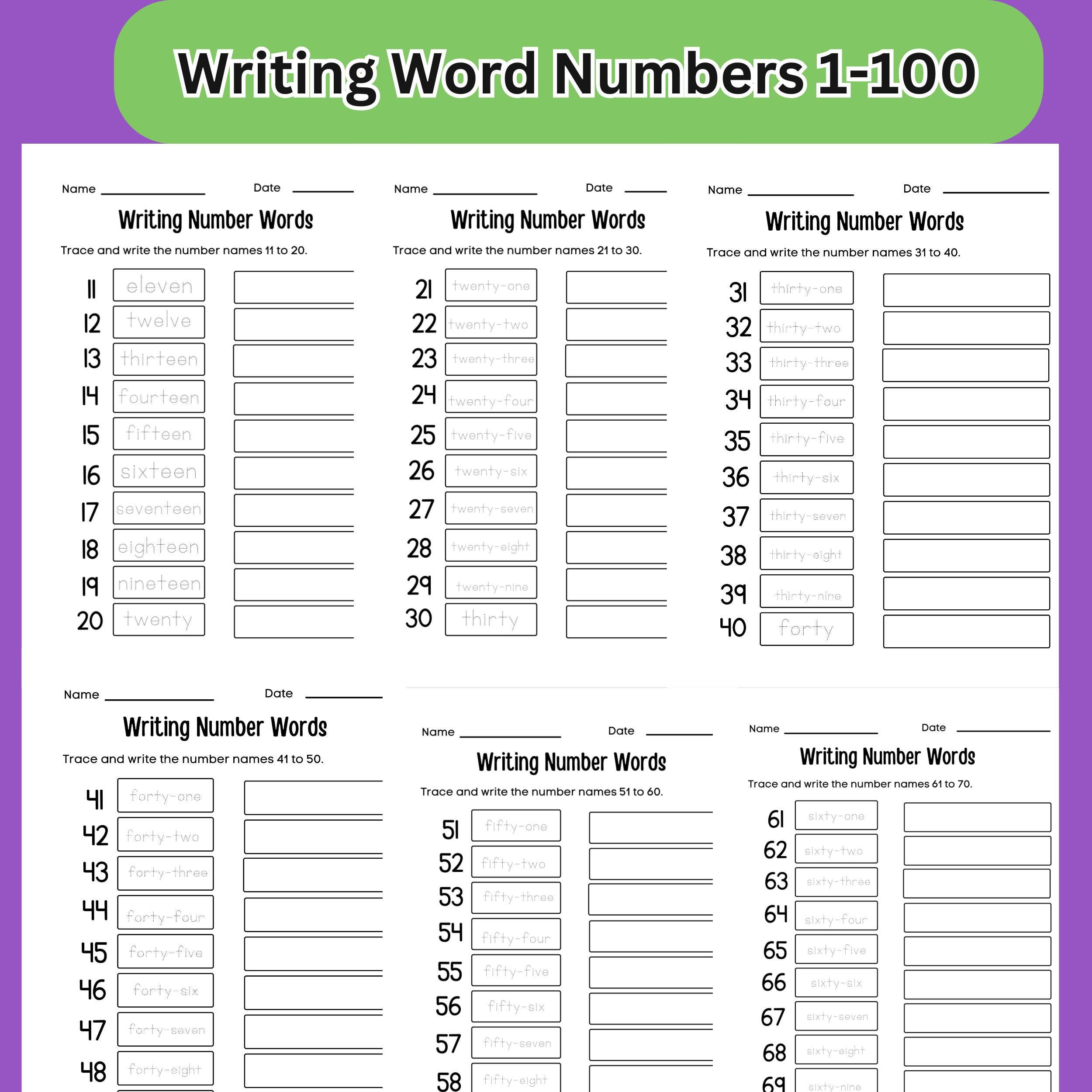 1-100 Writing, Word Number, Printable Number,worksheet Kindergarten ...