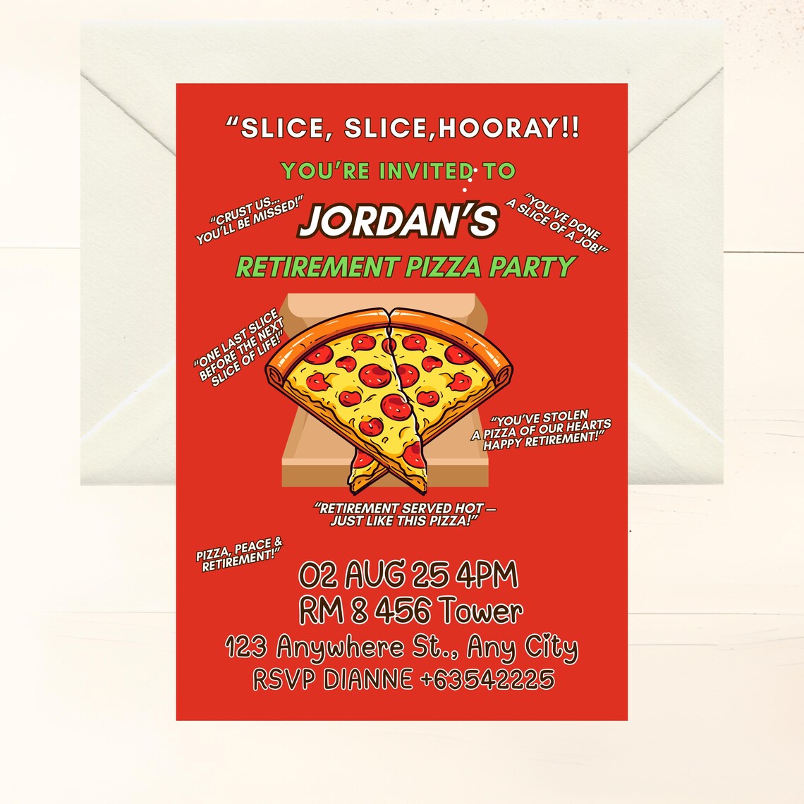 Retirement Pizza Party Invitation: Funny Coworker Farewell (5x7 ...